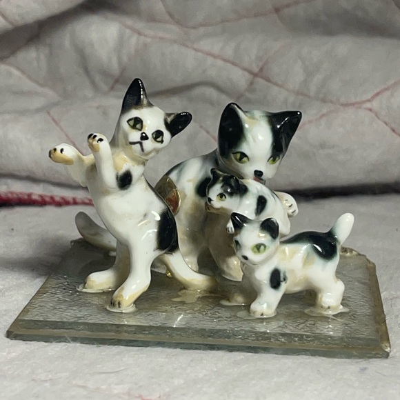 Accents | Vintage Cat Family Bone China Japan White Black Spots Mother ...